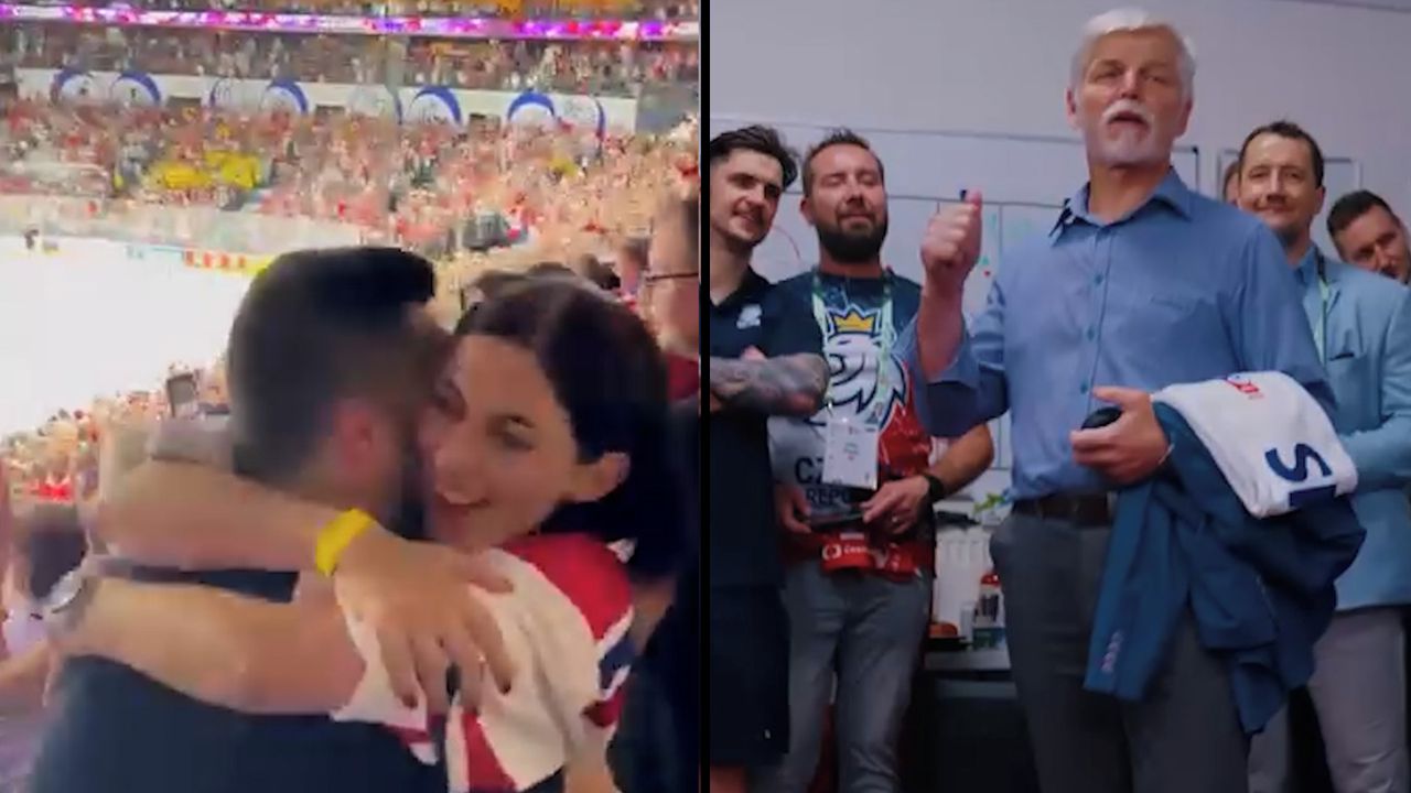 Babiš se synem na tribuně, Fiala a jeho crew řádili ve sky boxu ...